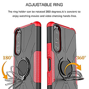 LiuShan Compatible with Sony Xperia 5 III case,360° Rotation Ring Holder KickstandMilitary Grade Shockproof Cover for Sony Xperia 5 III Smartphone（Not Applicable Sony Xperia 1,Red