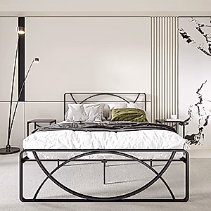 ODIKA Queen Bed Frame with Unique Semicircle Headboard - Platform Bed Frame Queen Size 12 inch Fits Under Bed Storage - Metal Bed Frame Queen No Box Spring Needed Easy Essembly