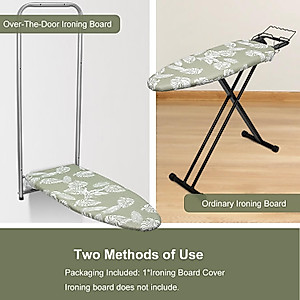 Duwee 14"x40" Heat Resistance Metallic Over The Door Ironing Board Cover Durable Thicken Felt Material Padding Elastic Cord (White Leaves)
