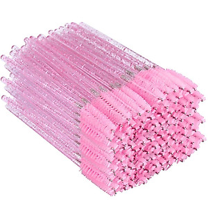 G2PLUS 300PCS Crystal Eyelash Brushes, Pink Disposable Mascara Wands Makeup Applicator, Adjustable Lash Spoolies for Eyelash Extensions and Eyebrow Brush