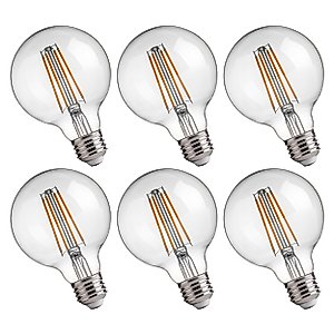 FLSNT LED Globe Edison Light Bulbs 40W Equivalent, Dimmable, 2700K Soft White, 300LM, E26 Base, CRI80, Clear Glass, 6 Pack