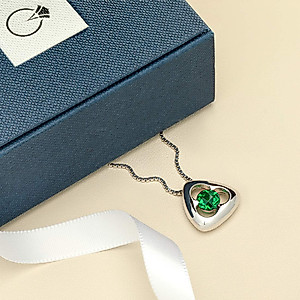 PEORA Simulated Emerald Trinity Knot Solitaire Pendant Necklace for Women Sterling Silver, 0.75 Carat Round Shape 6mm, with 18 inch Italian Chain