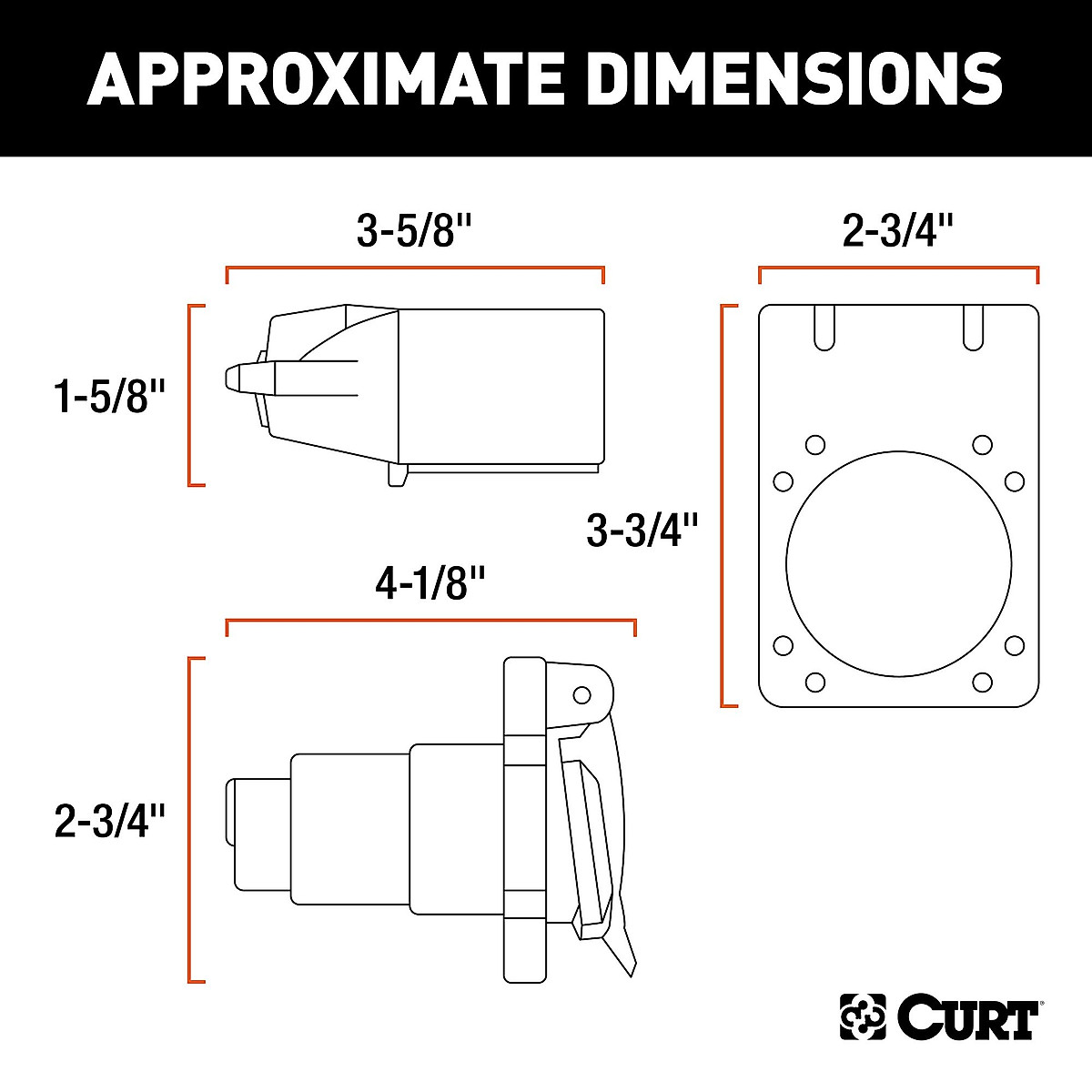 CURT 58152 Vehicle-Side and Trailer-Side 7-Pin RV Blade Wiring Harness Connectors