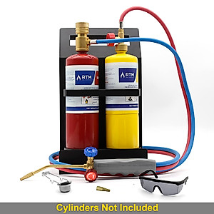 RTMMFG Oxygen MAPP Torch Kit Portable Cylinder Metal Stand, for Soldering, Brazing, Sparker, Protection glass, Extra nozzle(Gas Cylinders Not Included)