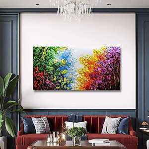 V-inspire Art, 30x60 inch Modern Abstract Oil Painting on Canvas Wall Art Hand Painting Bright-Coloured Tree Art Living Room Bedroom Decoration Ready to Hang