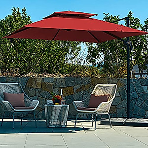 JEAREY 9FT Square Cantilever Patio Umbrella Double Top Roating Outdoor Offset Umbrella Heavy Duty Sun Umbrella for Patio Lawn Garden Backyard and Pool, RED