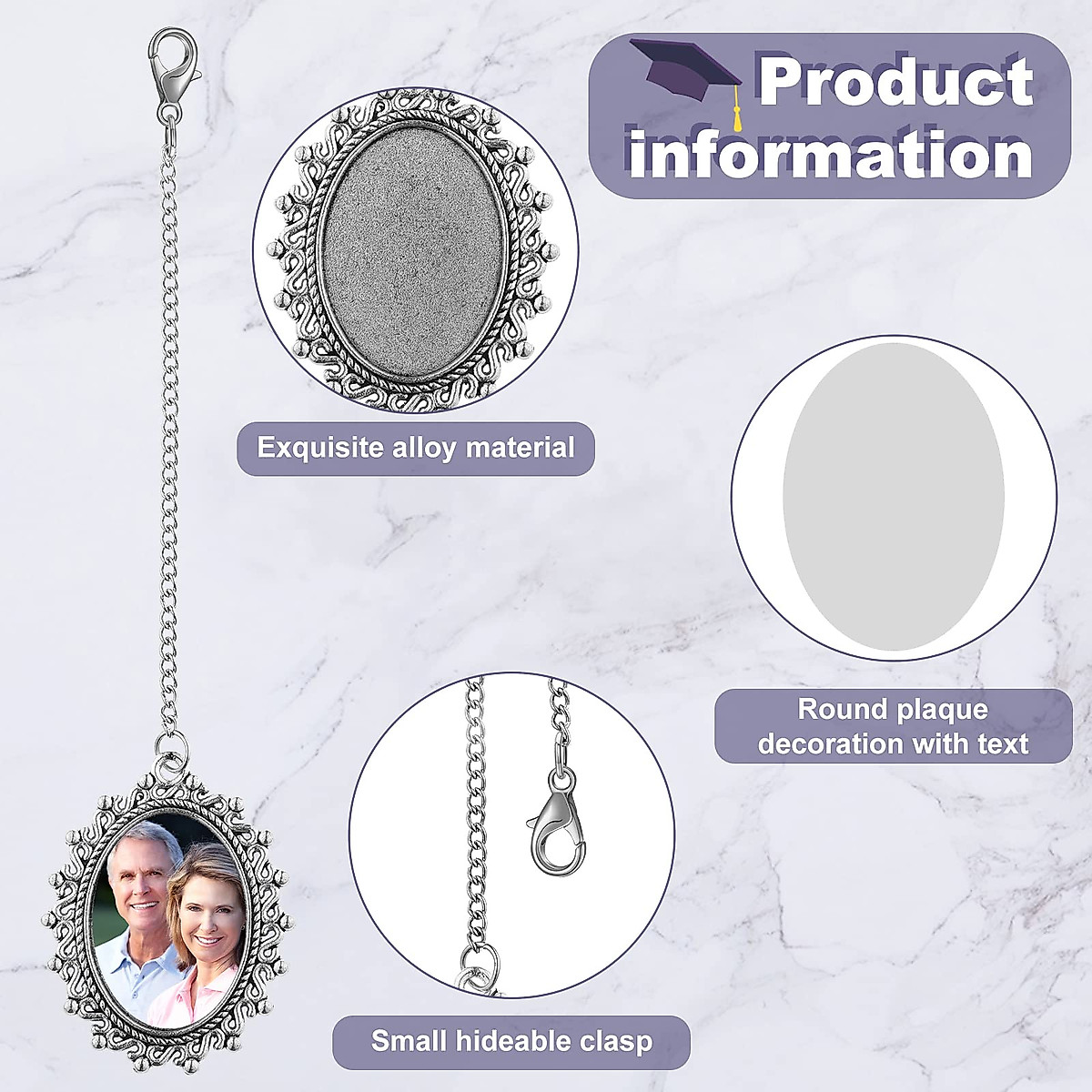 Sureio Graduation Cap Photo Charm Oval Graduation Cap Decorations Sublimation Tassels Graduation Photo Charm for Cap and Gown Ceremony Picture Decorations(4 Pieces)