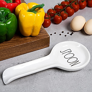 Ceramic Spoon Rest for Stove Top - Farmhouse Spoon Holder for Kitchen Counter - Coffee Spoon Rest, Kitchen Utensil Holder - Cooking Ladle Holder - Farmhouse Kitchen Decor, Accessories, Gifts (White)