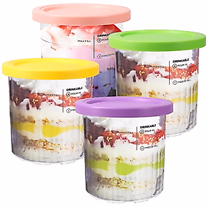YQL 24oz Creami deluxe Pints for Ninja Creami Deluxe,Compatible with Ninja NC501 NC500 Series Creami Deluxe ice Cream Makers Dishwasher Safe(4 Pack)