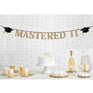 Pre-Strung Mastered It Banner - NO DIY - Gold Glitter Graduation Party Banner - Pre-Strung Garland on 10 ft Strand - Gold Grad Congrats Class of 2024 Party Decorations & Decor. Did we mention no DIY?
