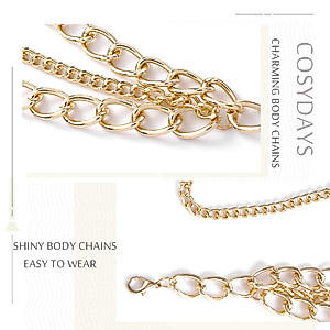 COSYDAYS Gold Metal Waist Chain Belt Layered Belly Chain Party Body Chain Jewelry for Women (Gold)