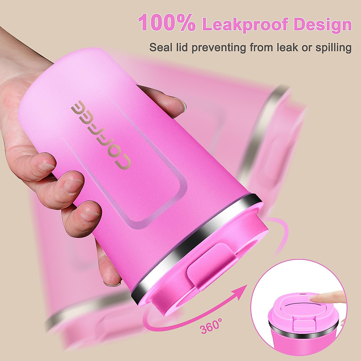 JTRYEMU Travel coffee mug 12 oz Insulated Coffee cup with lid reusable Leak proof Coffee Tumbler Stainless Steel Vacuum Gradient Colorful Thermos cup Thermal Keeps Cold and Hot for Coffee/Tea