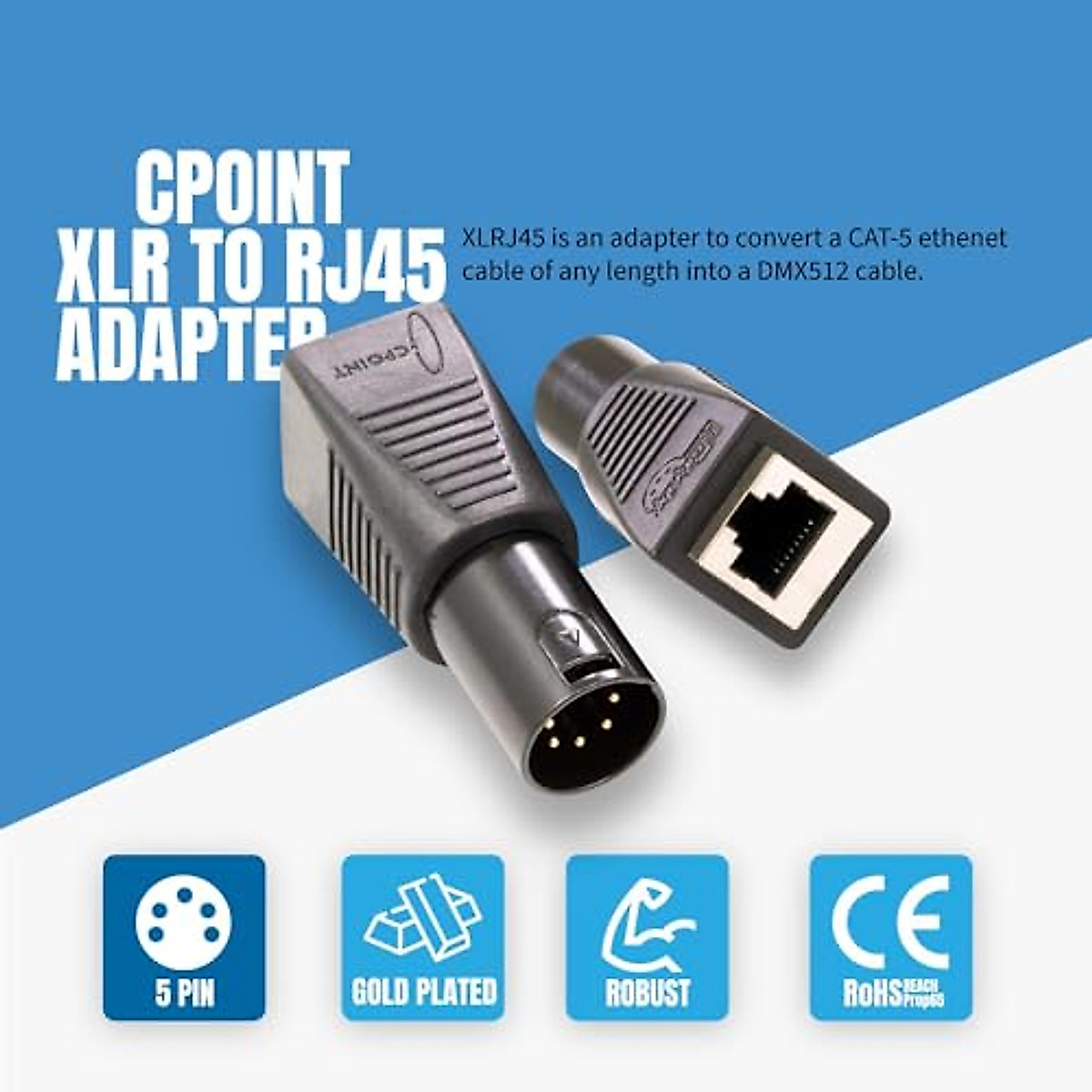 SIRS-E 2-Pack - CPoint XLR RJ45 Adapter CAT-5 Ethernet to DMX512 Cable Converter, Female 3-Pin, XLRJ45-3F