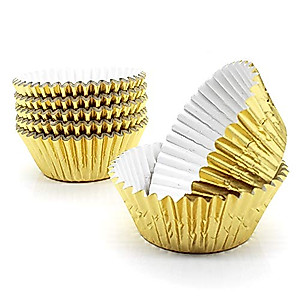 Gold Cupcake Liners,GOLF Standard Gold Foil Cupcake Liners Wrappers Metallic Baking Cups ,Muffin Paper Cases, 100 Pack