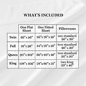 MARTHA STEWART 100% Cotton Queen Sheet Set - 4 Piece, Soft, Smooth, Durable, Easy Care, 16" Deep Pocket Sheets, Bedding Sheets, Sateen Sheet, 1 Flat, 1 Fitted, 2 Pillowcases, White