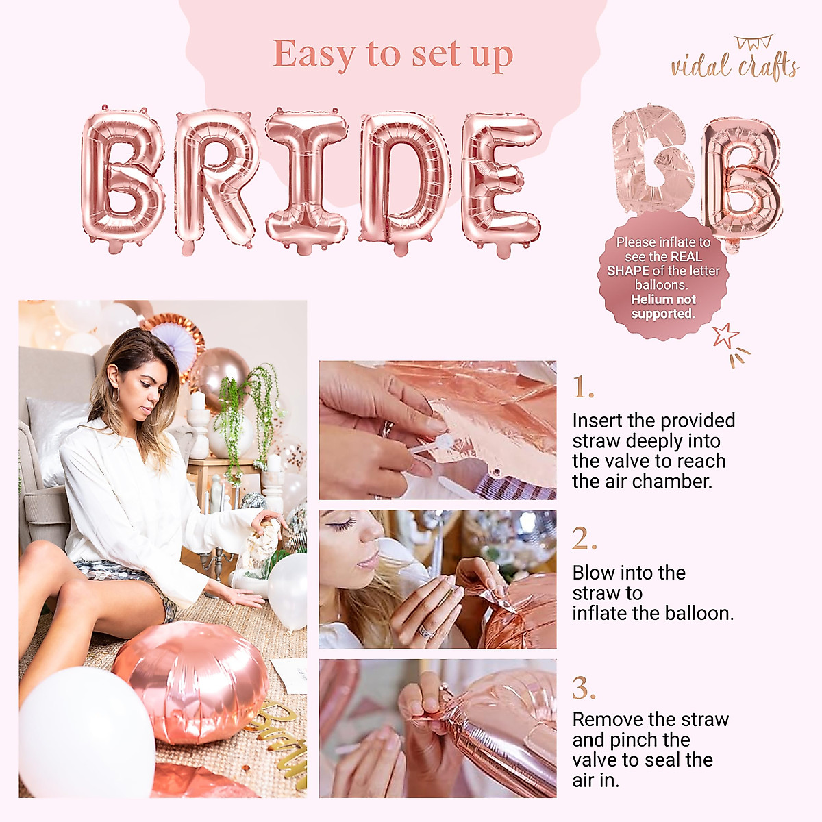 VIDAL CRAFTS Rose Gold Bridal Shower Decorations- Bachelorette Party Decorations Kit, Bride to Be Decorations - Including BRIDE Balloons, Banners, Paper Fans, Confetti Balloons