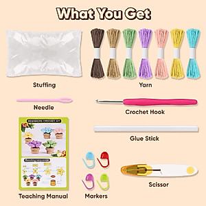 BlumWay Crochet Kit for Beginners, 5 Pcs Succulents Crochet Starter Kit, Beginner Crochet Kit for Adults, Crocheting Beginners Knitting Kit with Step-by-Step Teaching Video