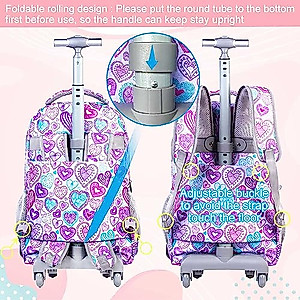 FTJCF 3pcs Rolling Backpack for Women, 21 Inche Adult Bag with Roller Wheels, Wheeled Bookbag Set for Girls - PinkGrey