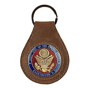 Hide & Drink, Medallion Holder Keychain, Secure Keyring Attachment for Storing Memorabilia, Keepsakes, Special Coins, Full Grain Leather, Handmade, Bourbon Brown