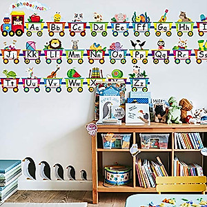 Alphabet Train Bulletin Board Set Animals Alphabet Cards Alphabet Line for Classroom Wall Letters Banner Decor Early Learning Bedroom Nursery Playroom Decorations Children Kids Teens