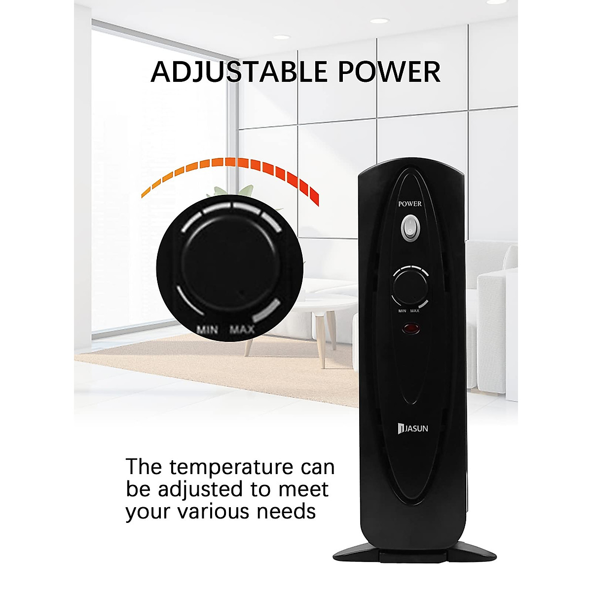 Mini Oil Filled Space Heater, JASUN Electric Radiator Heater with Adjustable Temperature, 700W Powerful Heating for Bedroom, Office, Living Room, Black