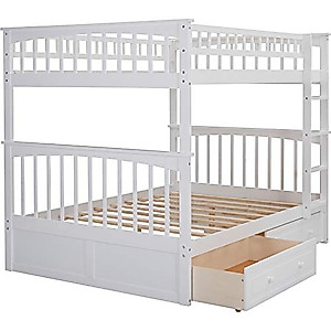 ATH-S Bunk Beds Full Over Full with Drawers, Solid Wood Full Bunk Beds with Ladder for Boys Girls Teens Adults, Gray (Color : Twin White)