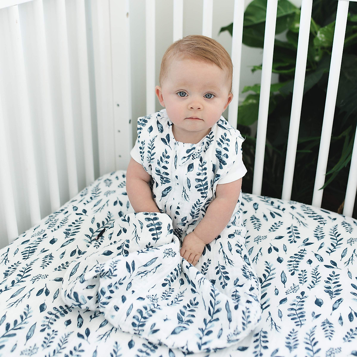 Bebe au Lait Premium Muslin Bedtime Sleeper, 12 - 24 Months - Blue Leaves