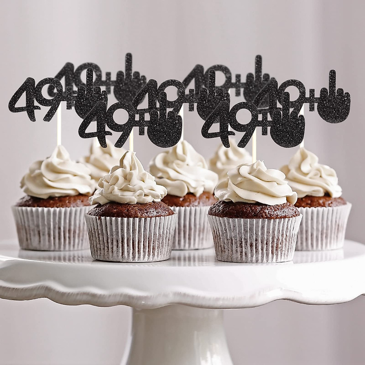 Gersoniel 24 Pieces 49 + 1 Cupcake Toppers Funny 50th Birthday Cupcake Picks Glitter Black Middle Finger Cake Toppers 50 Cupcake Decoration for Happy 50th Birthday Party Anniversary Decorations