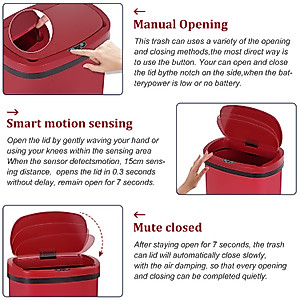 Trash Can 13 Gallon Automatic Kitchen Garbage Can Touch Free Stainless Steel Kitchen Trash Can with Lid, 50L High Capacity Electronic Touchless Sensor Trash Bin Garbage Bin Waste Bin, Red