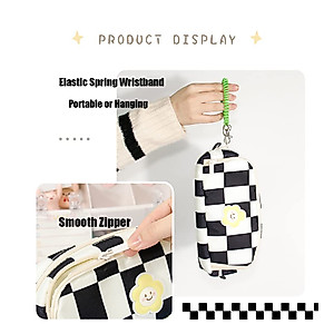 Moaneji Cute Large Capacity Pencil Pouch Aesthetic Checker Canvas Pencil Case Organizer Fashion Stationary Bag Big Pen Holder for Art Suppliers Small Makeup Bag(Brown)