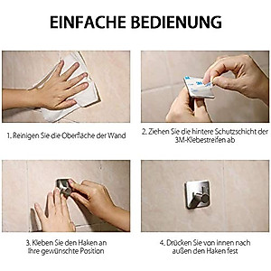 Self Adhesive Hooks 4 Pack, Brushed Stainless Steel Adhesive Door Hooks, Coat Hooks,Towel Hooks， Anti-Rust Waterproof Sticky Hooks for Kitchen Bathroom Office Toilet, No Drill Glue Needed