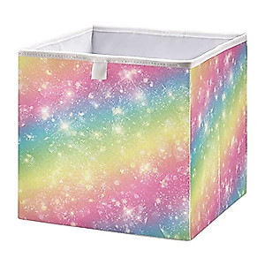 Galaxy Unicorn Pastel Rainbow Storage Bins Cubes Storage Baskets Fabric Foldable Collapsible Decorative Storage Bag with Handles for Shelf Closet Bedroom Home Gift 11" x 11" x 11"