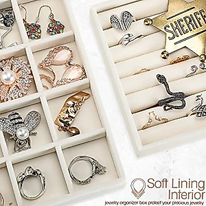 16 Pcs Small Stackable Jewelry Organizer Trays for Drawers, 8.3x5x1 Inch Small Velvet Jewelry Closet Dresser Inserts Divider Rings Earring Storage Display Gift for Women Girl Wedding Birthday (Beige)