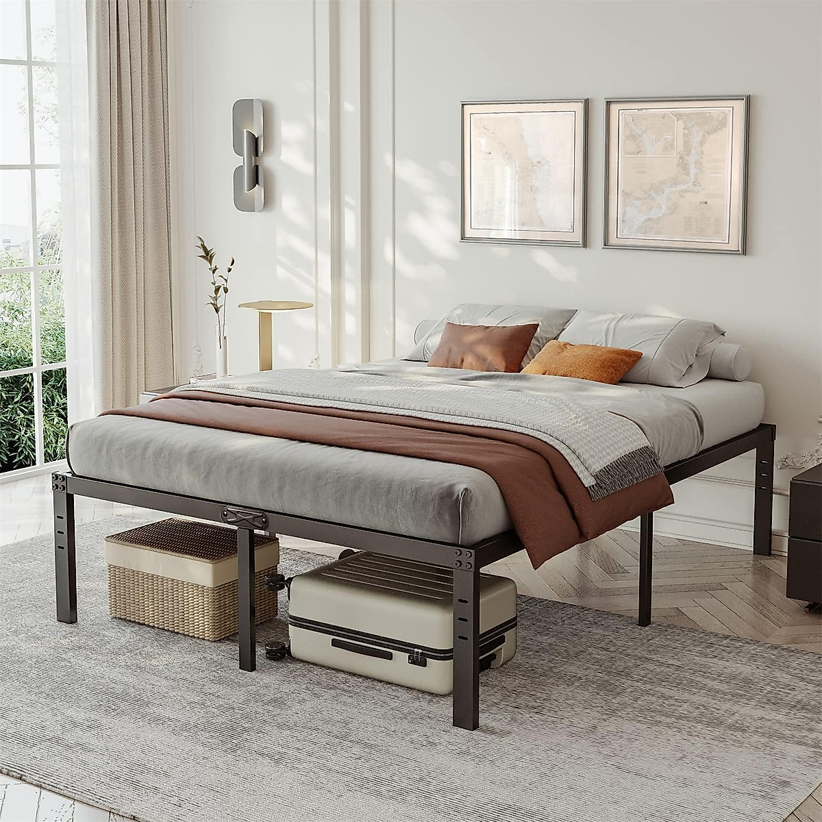 Bed Frame Queen Size 14 inch Tall Storage,Platform Metal BedFrame for Kids Boys Girls, Heavy Duty Support,No Box Spring Needed, Easy Assembly, Noise Free, Black (Queen, 14in)