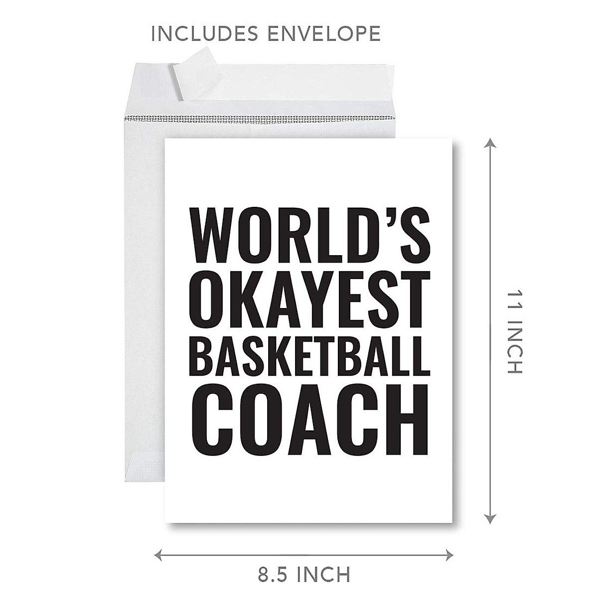 Andaz Press Funny World's Okayest Basketball Coach Jumbo Card, 8.5 x 11 inch, Blank Greeting Card with Envelope, Humour, Banter, Fun Birthday Card, Thank You Card for Basketball Coach, 1-Pack