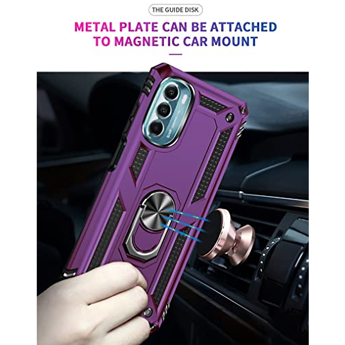 for Moto G 5G Case, Moto G 5G 2022 Phone Case with Screen Protector, [Military Grade 16ft. Drop Tested] Magnetic Ring Holder Kickstand Protective Phone Case for Motorola Moto G 5G (2022), Purple