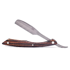 Kai Kasho Captain Woody Professional Folding Japanese Straight Edge Barbering Razor with Leather Case, Compatible with Feather Artist Club and Kai Captain Blades, 20 Kai Captain Titan Blades Included