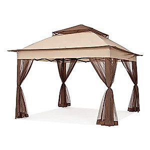 COOSHADE 11x11Ft Easy Pop Up Gazebo Tent Instant Outdoor Canopy Shelter with Mosquito Netting Walls(Beige)