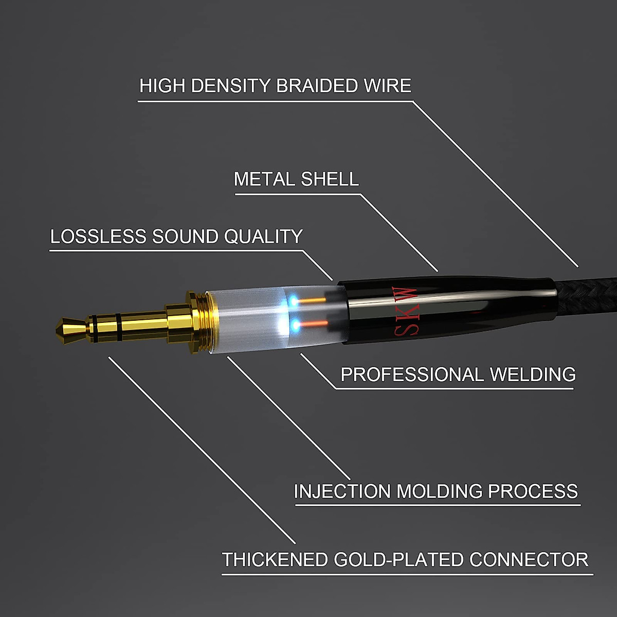 SKW Aux Cable for Car(Hi-Fi Sound),3.5 mm to 3.5 mm Stereo Audio Cable, 1/8″ Jack Cord, Headphone Cable for Home Stereo,iPhone,iPod,IPad,Echo Dot,Sony & More (Right Angle,10ft/3M)