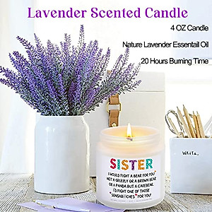 Sisters Birthday Candles Gifts for Women, Friends Candle for Soul Sister, Lavender Scented Candle, I Would Fight A Bear for You Sister Candles Present for Sister Best Friend