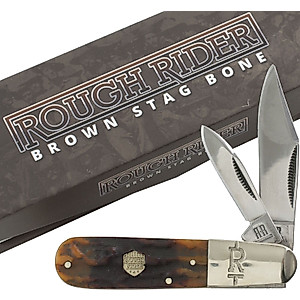 Rough Rider Brown Stag Bone Pocket Knife Rr1806 2 Open Folding Blades Outdoor Survival Hunting Knife for Camping by Survival Steel