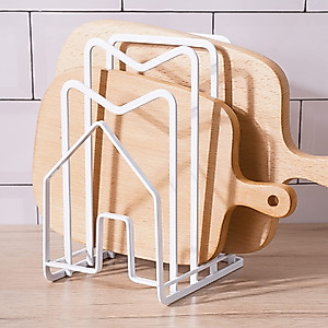 NiHome Cutting Board Holder Multipurpose Metal Pot Lid Organizer Ladle Rest Rustproof Kitchen Dish Plate Cutting Board Drying Rack Pan Stand Cabinet Countertop Shelf Cook Bake Dinnerware Storage Attom