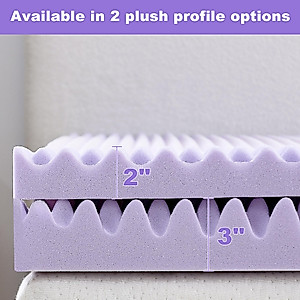 NAP&SLEEP Lavender Infused Dual-Sided Mattress Topper - Available in Twin, Full, Queen, King Sizes, 2" or 3" Thickness, Made in USA, Convoluted & Flat Foam, Compressed & Roll Packed (King, 3" Inch)