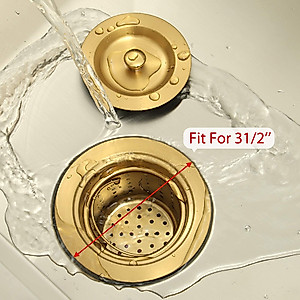 Zeesink Gold Kitchen Sink Drain,Gold Sink Strainer,Kitchen Sink Drain Assembly,Kitchen Sink Drain Strainer with Removable Deep Waste Basket,Fit for Kitchen Sink Opening Size 3 1/2"