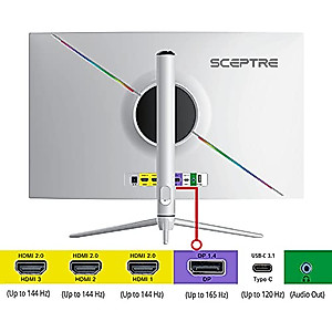 Sceptre 27" Curved Nebula White QHD 2K Monitor 2560 x 1440p up to 165Hz 1ms HDR1000 99% sRGB Ambient Light Sensor Luminous Backcover Lights Height Adjustable Build-in Speakers (C275B-QWN168W)