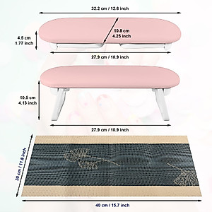 Diesisa Nail Arm Rest, Foldable PU Leather Nail Arm Rest for Nails with Soft Table Mat, Soft Hand Rest for Acrylic Nails/Nail Hand Rest for Manicure Salon Use-Pink