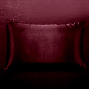 Rajan Linen Oversize King Duvet Cover 4 Piece Satin Oversize King Size Wine Duvet Cover Set (Duvet Cover + Fitted Sheet 19'' + 2 Pillow Cases) Zipper Closure