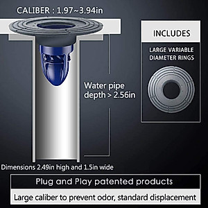Shower Drain Floor Drain Backflow Preventer Magnetic Levitation One-Way Drain Valve Fast Drainage Shower plug Insert Drain Plug Fit for Tube Depth 2.56-4.13in (Caliber（2-3.9in）,Depth 3,15in)