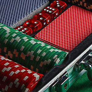 SereneLife Poker Chip Set for Texas Holdem, Blackjack Gambling- 11.5 Gram Casino Chips Set w/Aluminum Case, Playing Cards, Button, Dice- 200 PCS (Grey)