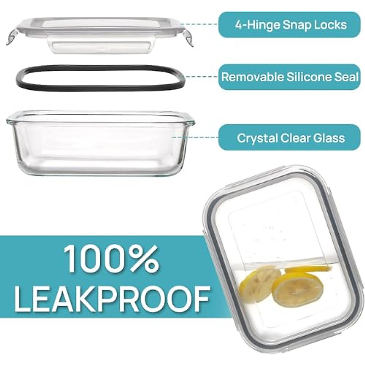 Vtopmart 10Pack 22oz Glass Food Storage Containers with Lids, Meal Prep Containers, Airtight Lunch Containers Bento Boxes with Snap Locking Lids for Microwave, Oven, Freezer and Dishwasher